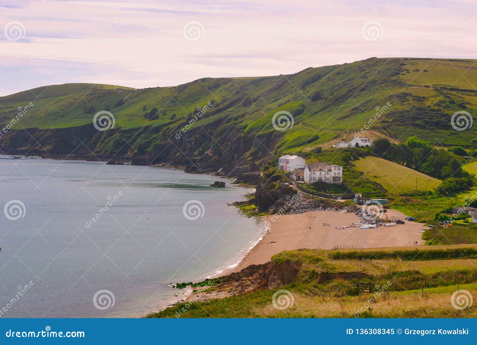Houses on the Easide with Cliffs Close To the Lighthouse of Start Point ...