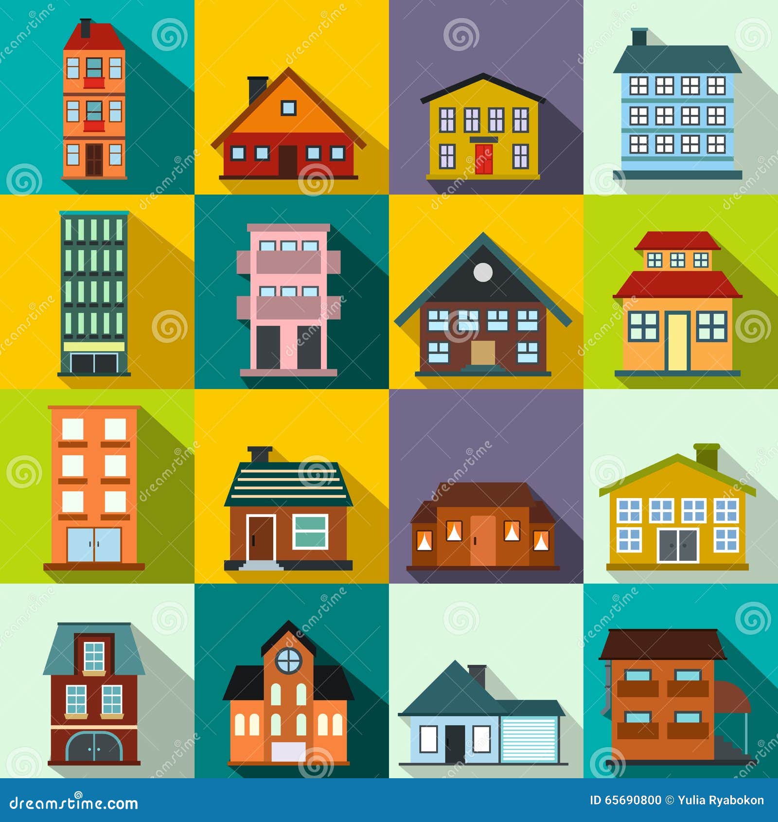 Houses flat icons set stock vector. Illustration of apartment - 65690800