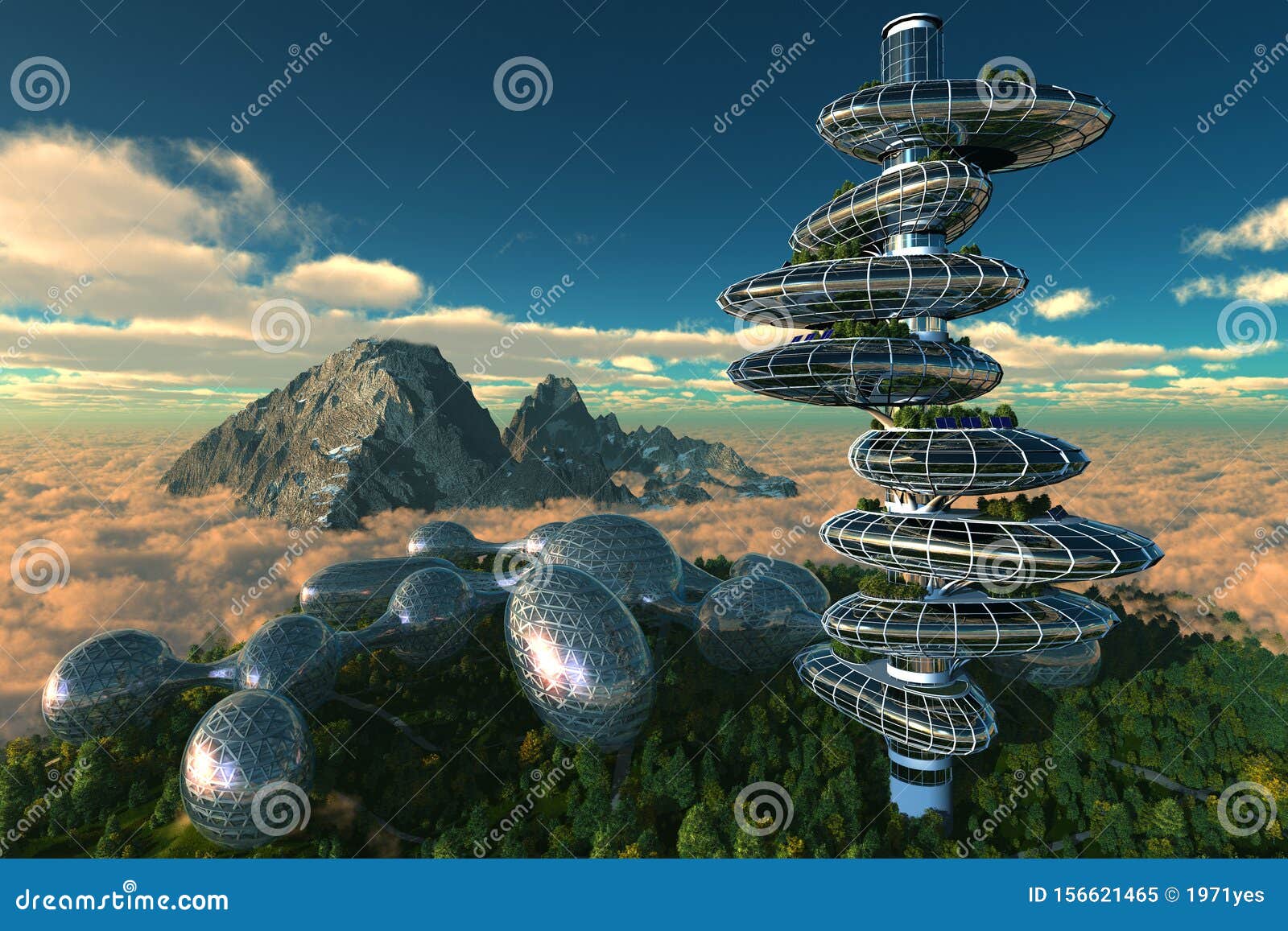 Houses of the future stock illustration. Illustration of background ...