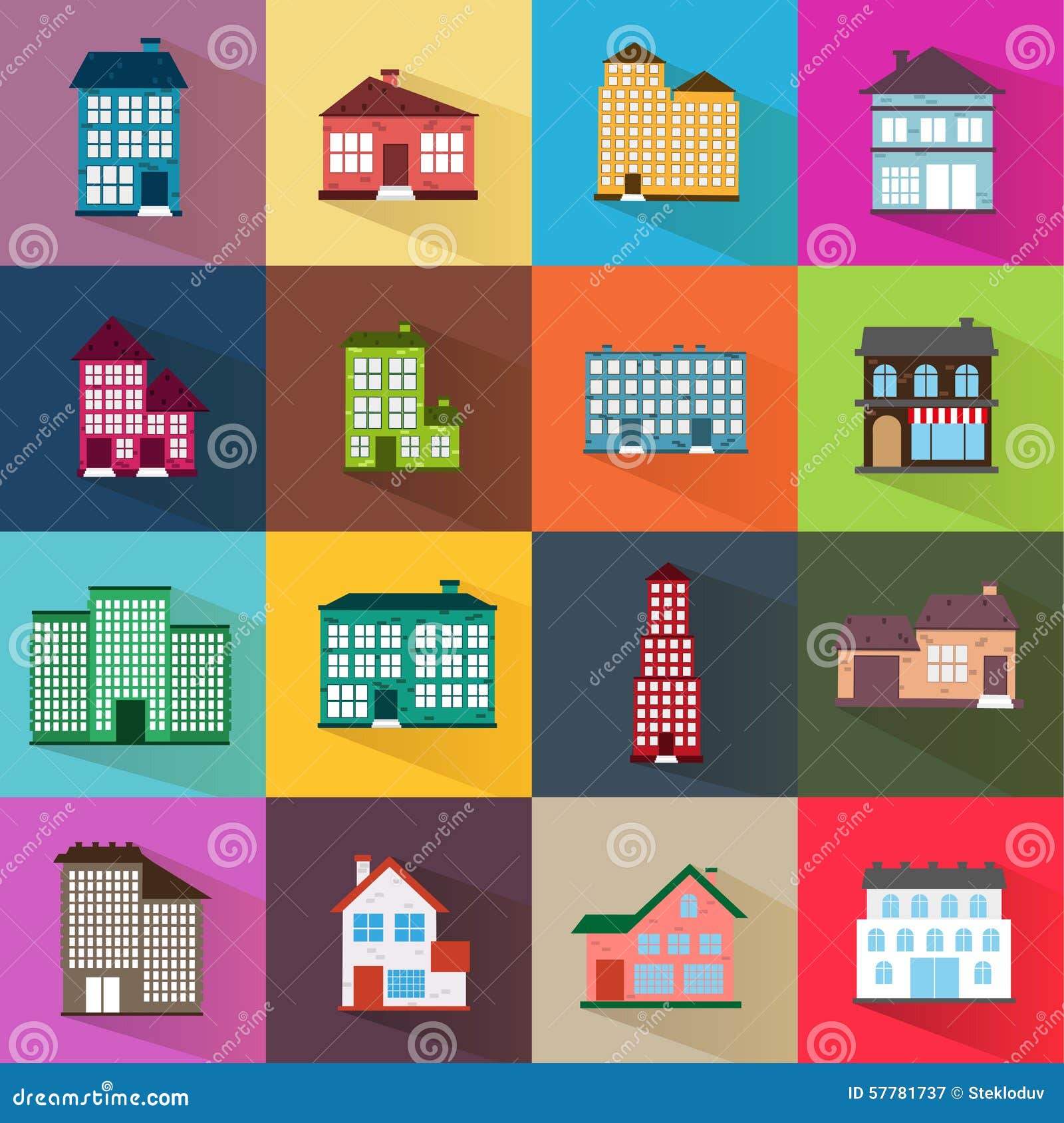 Houses Icons Set Flat Style Stock Vector - Illustration of office ...
