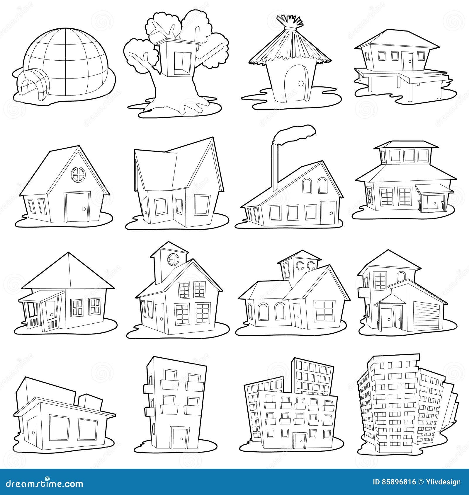 Houses Icons Set, Outline Cartoon Style Stock Vector - Illustration of ... Houses Icons Set, Outline Cartoon Style Stock Vector - Illustration of ...