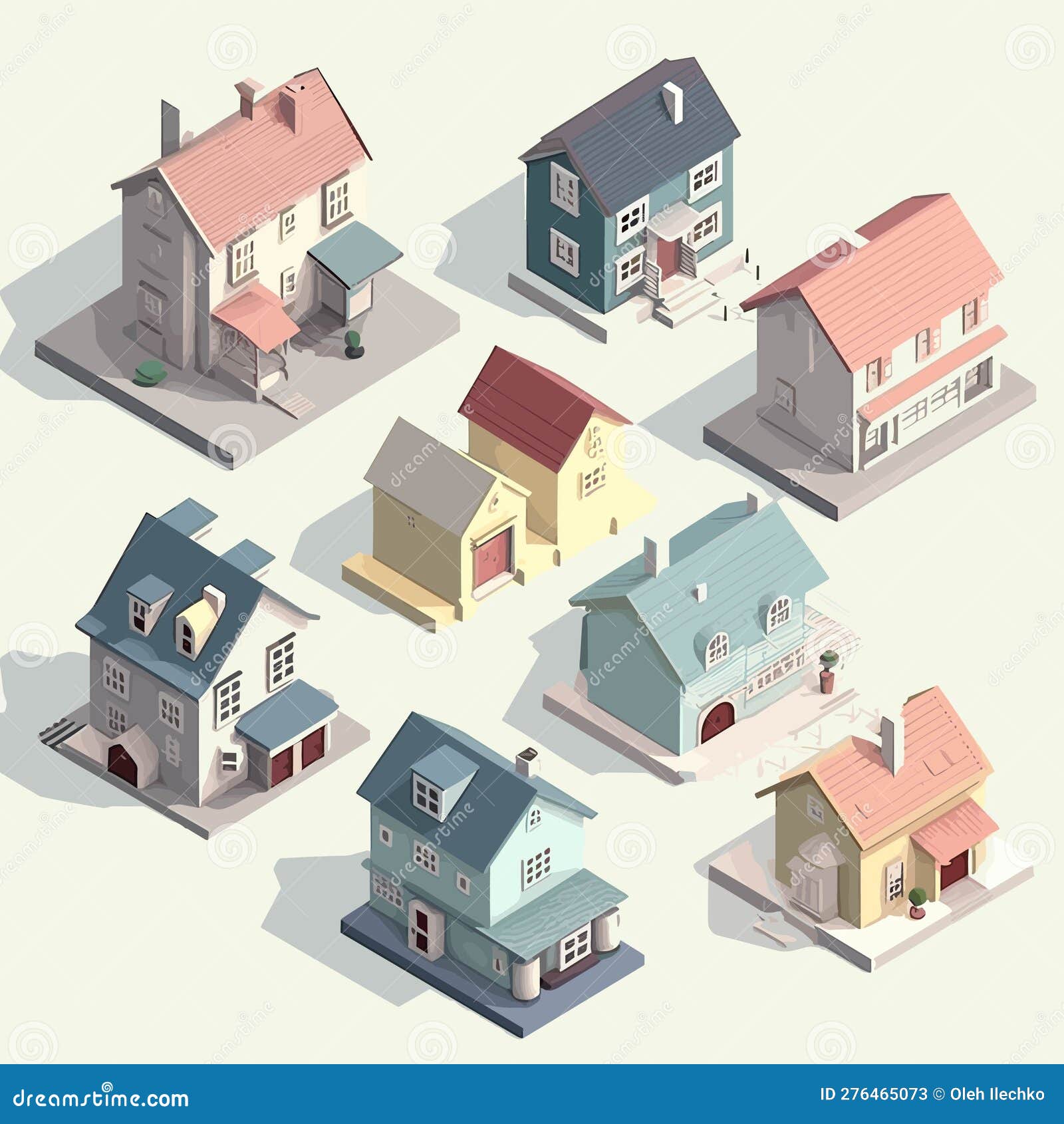 Houses Isometric Set Vector Illustration Isolated Stock Vector ...