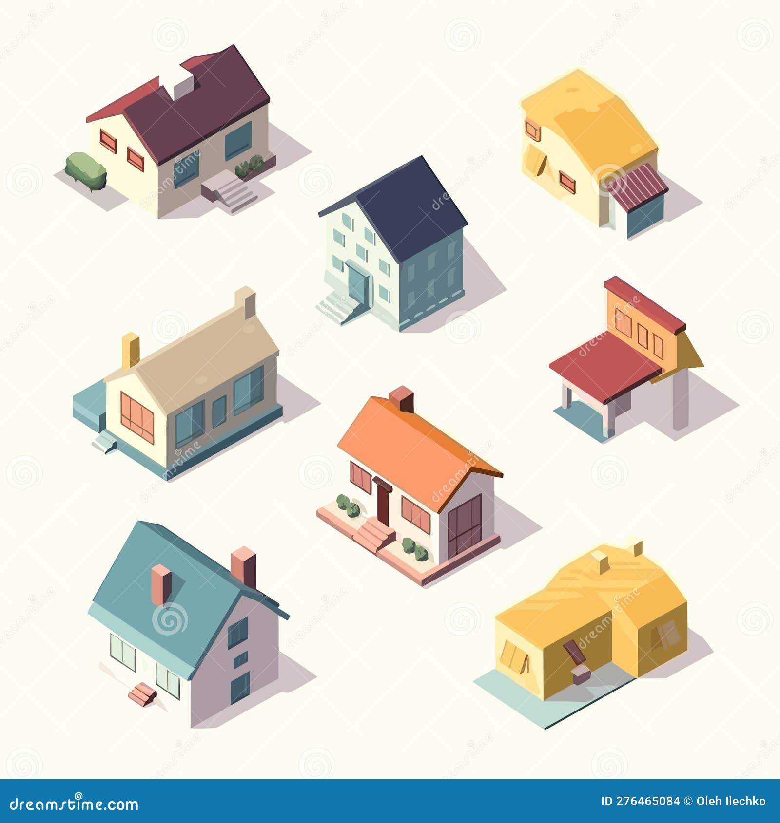 Houses Isometric Set Vector Illustration Isolated Stock Vector ...