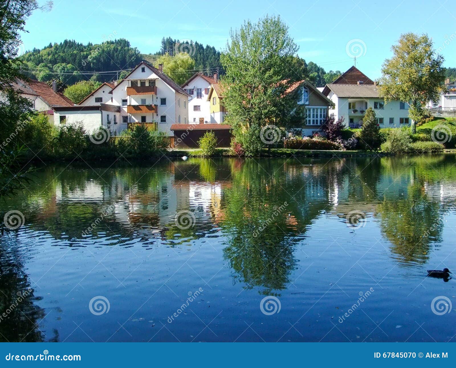 Houses Laid Against a Pond in Peiting, Germany Stock Photo - Image of ...