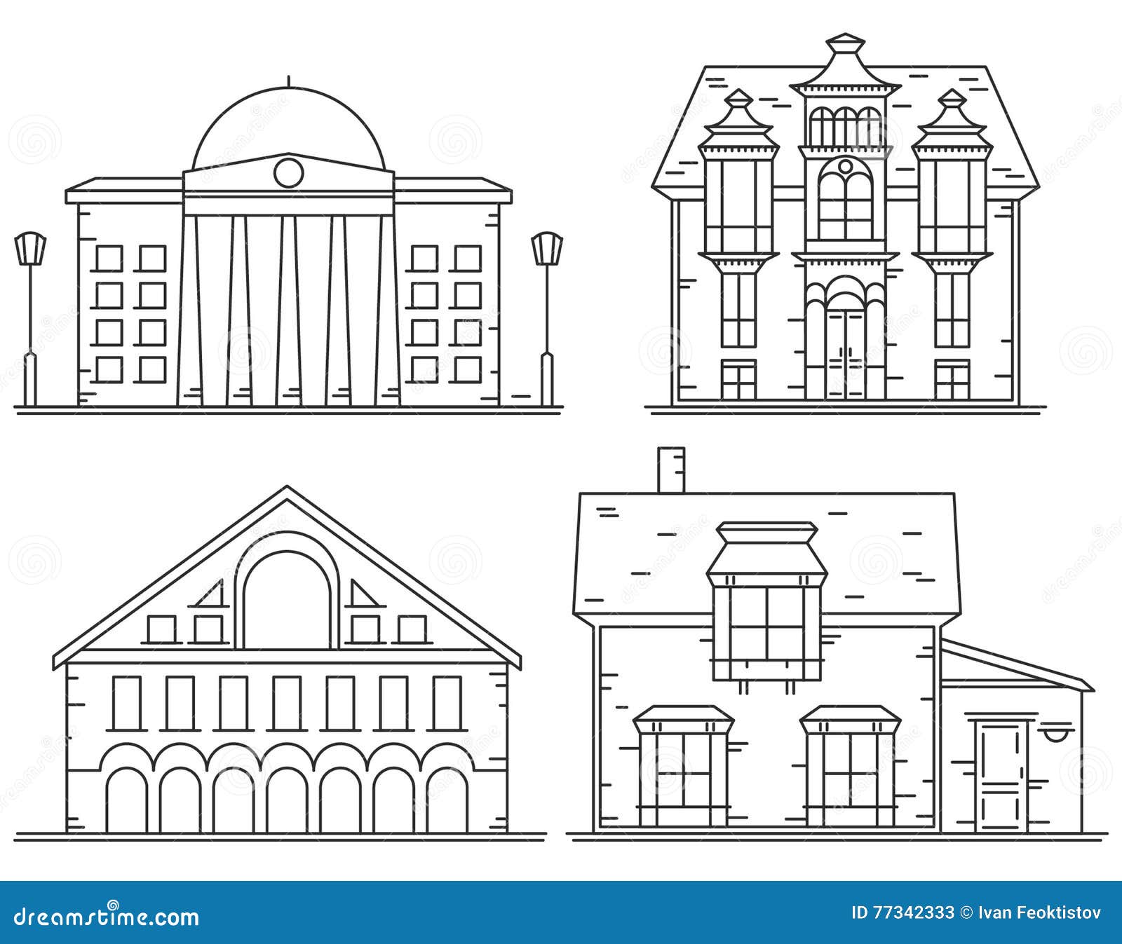 Houses line icon set stock vector. Illustration of cottage - 77342333