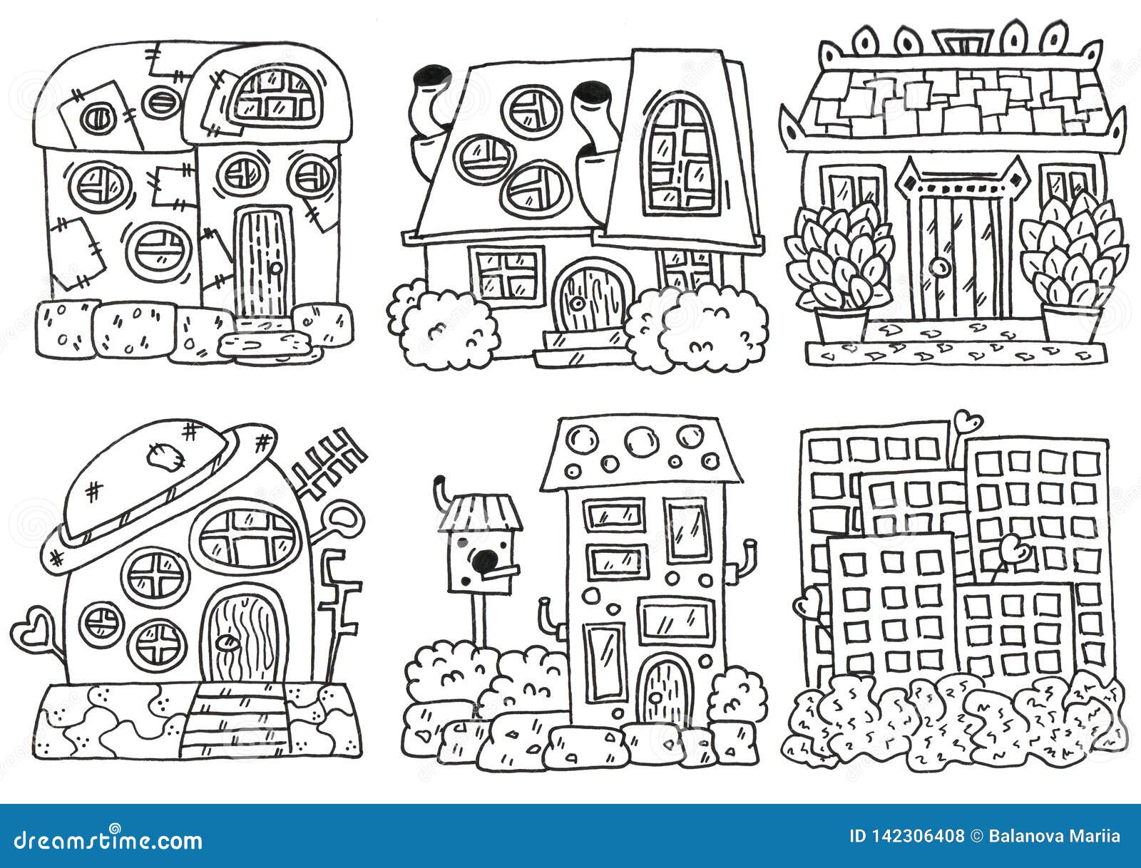 Houses Linework. Hand Drawing Set Stock Illustration - Illustration of ...