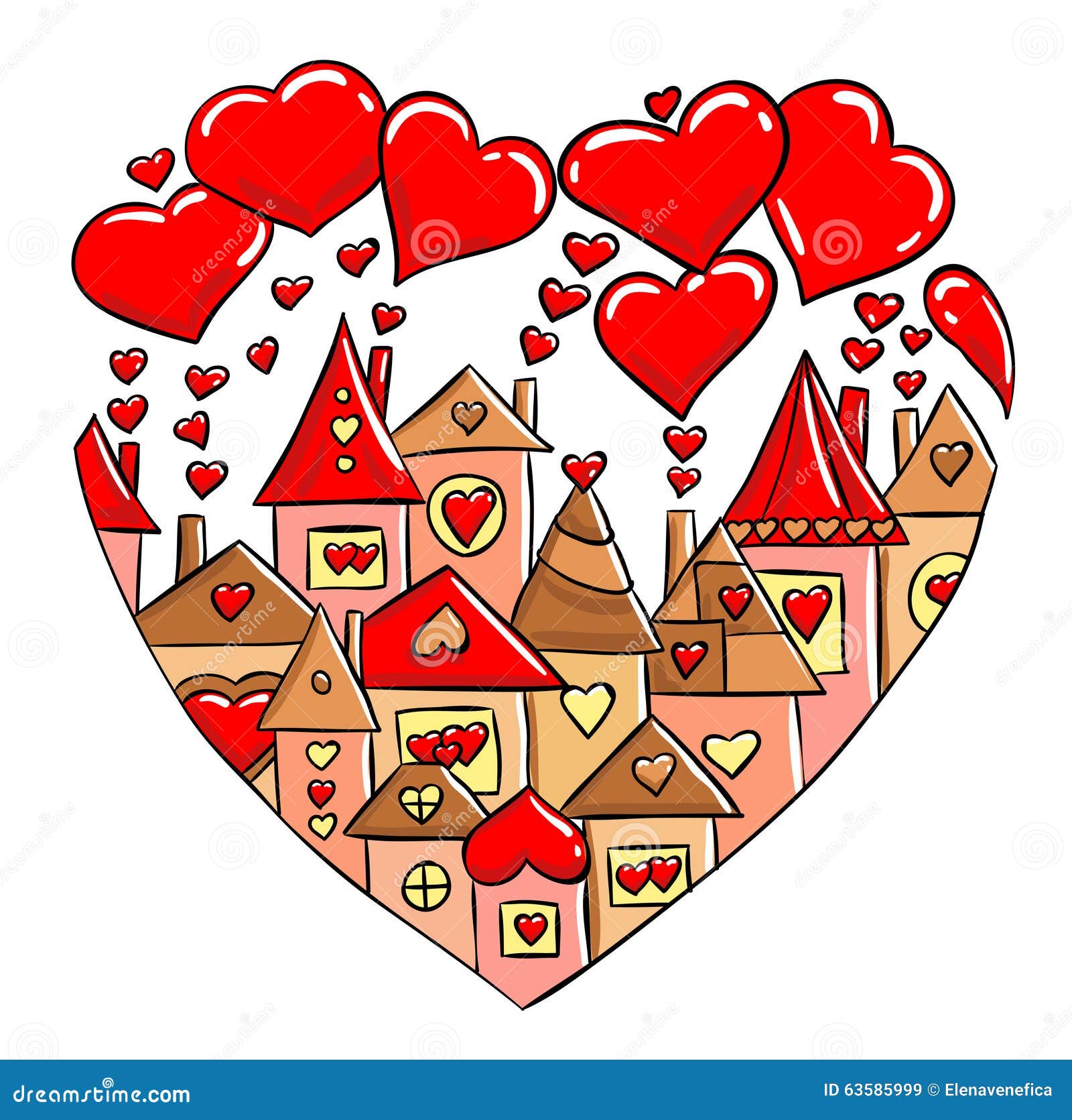 Houses of Love on White Background Stock Vector - Illustration of 14th ...