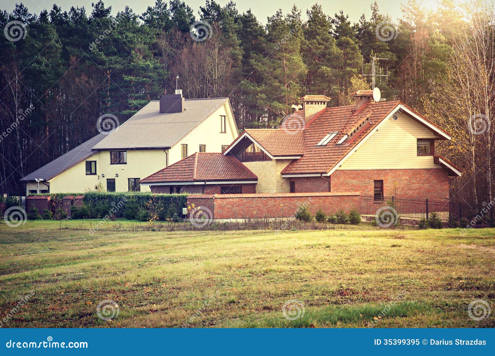 Houses near forest stock image. Image of yard, house - 35399395