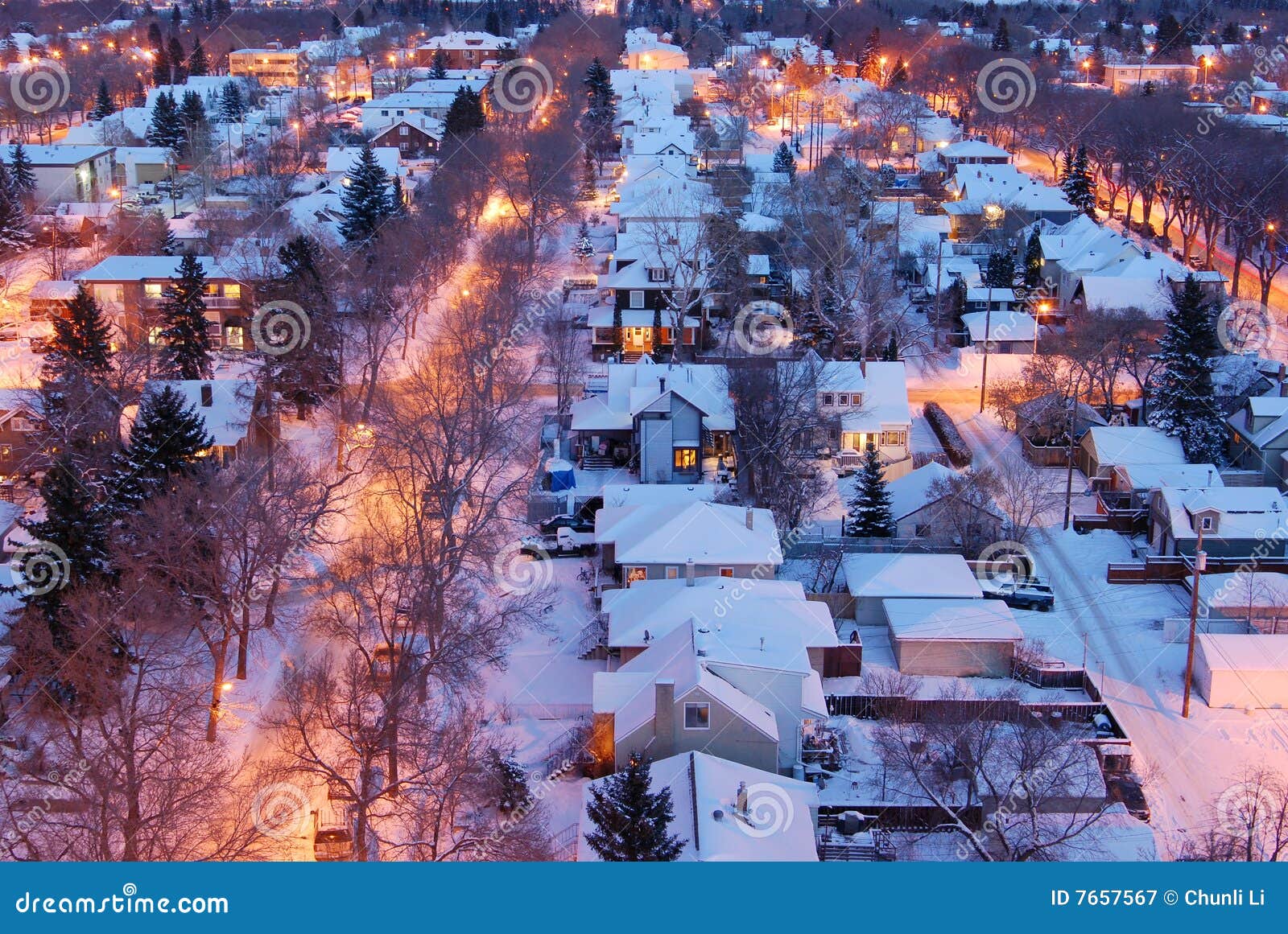 Houses and Streets in a Winter Night Stock Image - Image of light ...