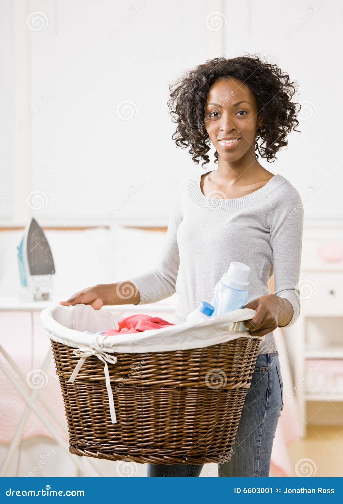 Housewife Carrying Laundry Basket Stock Image - Image of woman, people ...