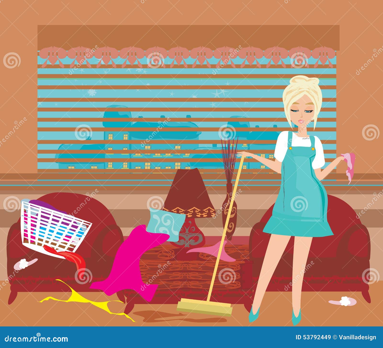 Housewife Cleans Up the Mess Stock Vector - Illustration of furniture ...