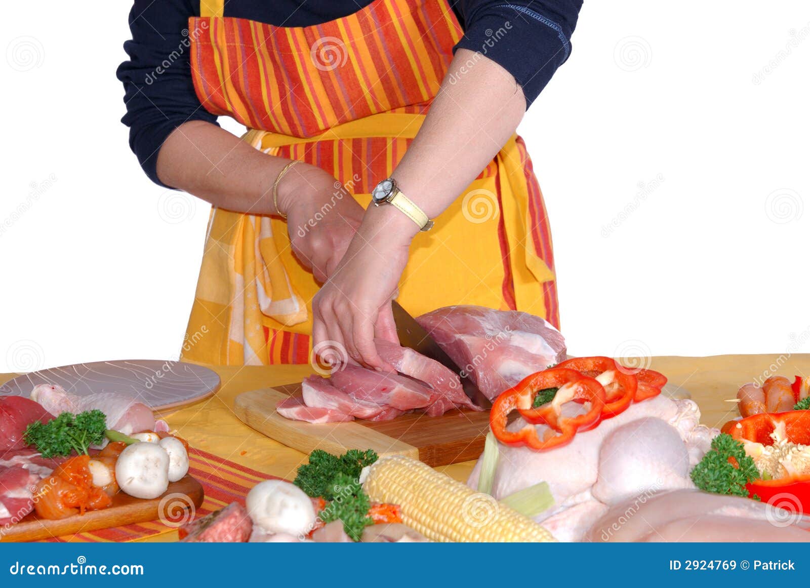 Housewife cutting meat stock image. Image of diversity - 2924769