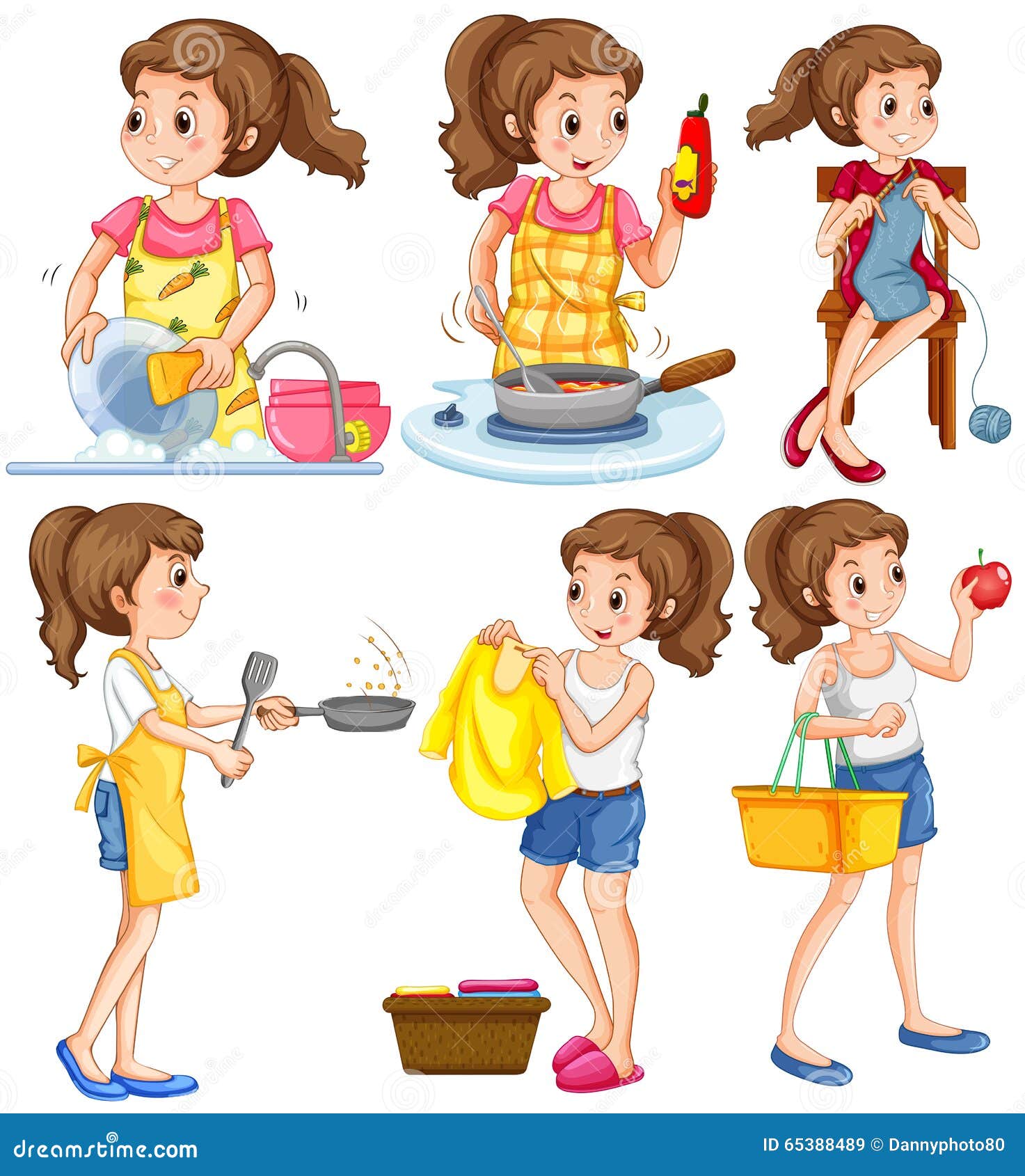 Housewife Doing Different Chores Stock Vector - Illustration of cooking ...