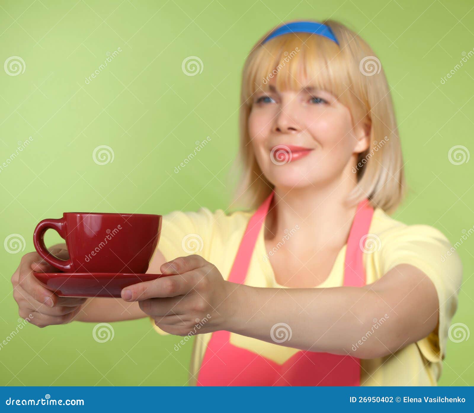 Housewife Getting Tea in Red Cap Stock Photo - Image of happy, hair ...