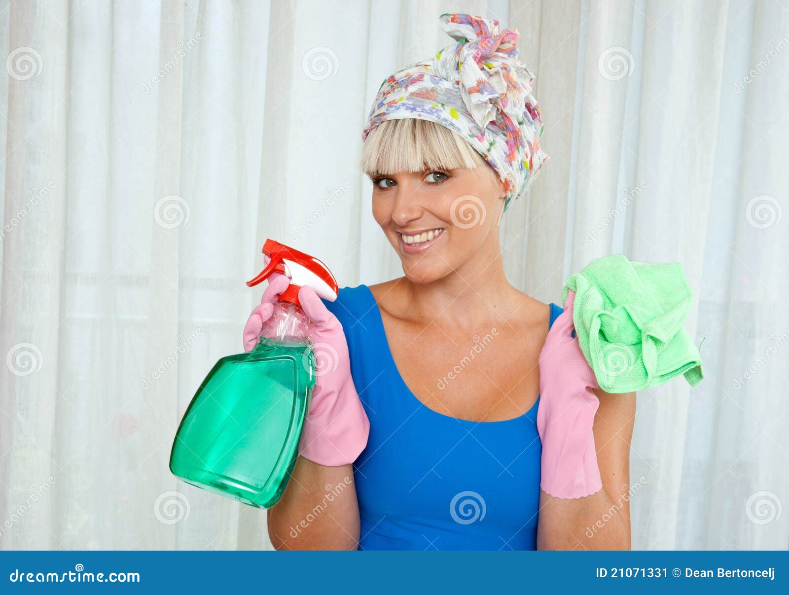Housewife Ready for Cleaning Stock Image - Image of smiling, sponge ...