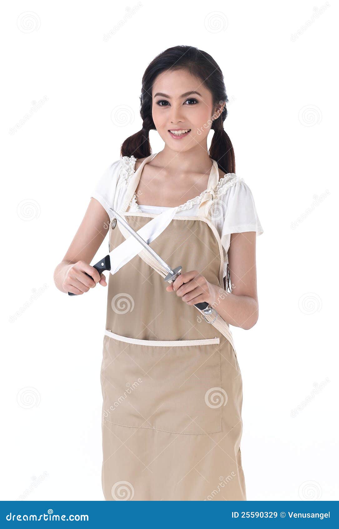 A Housewife Sharpening a Knife Stock Image - Image of beautiful, career ...