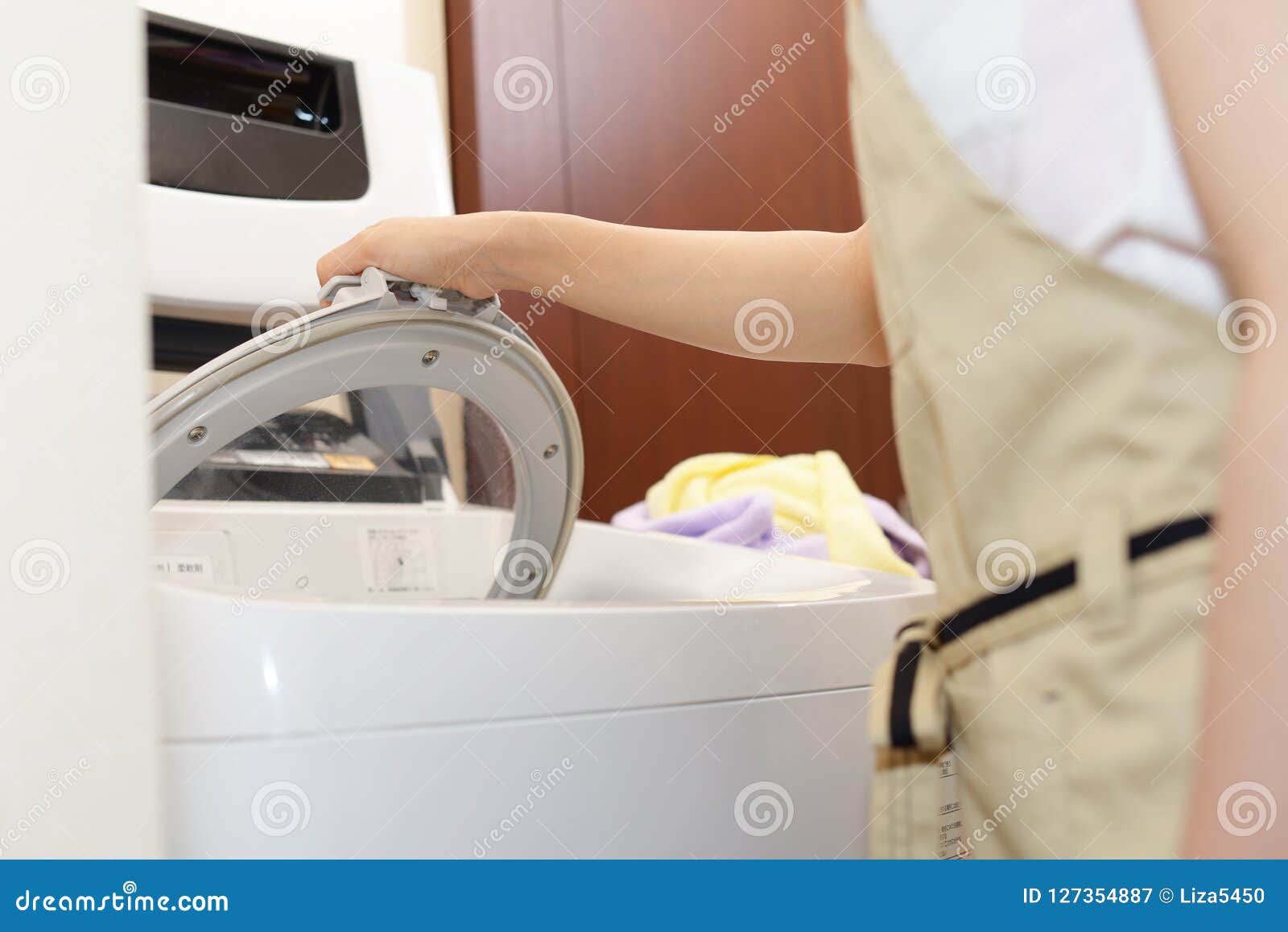 Woman with a Washing Machine Stock Image - Image of refreshing, person ...