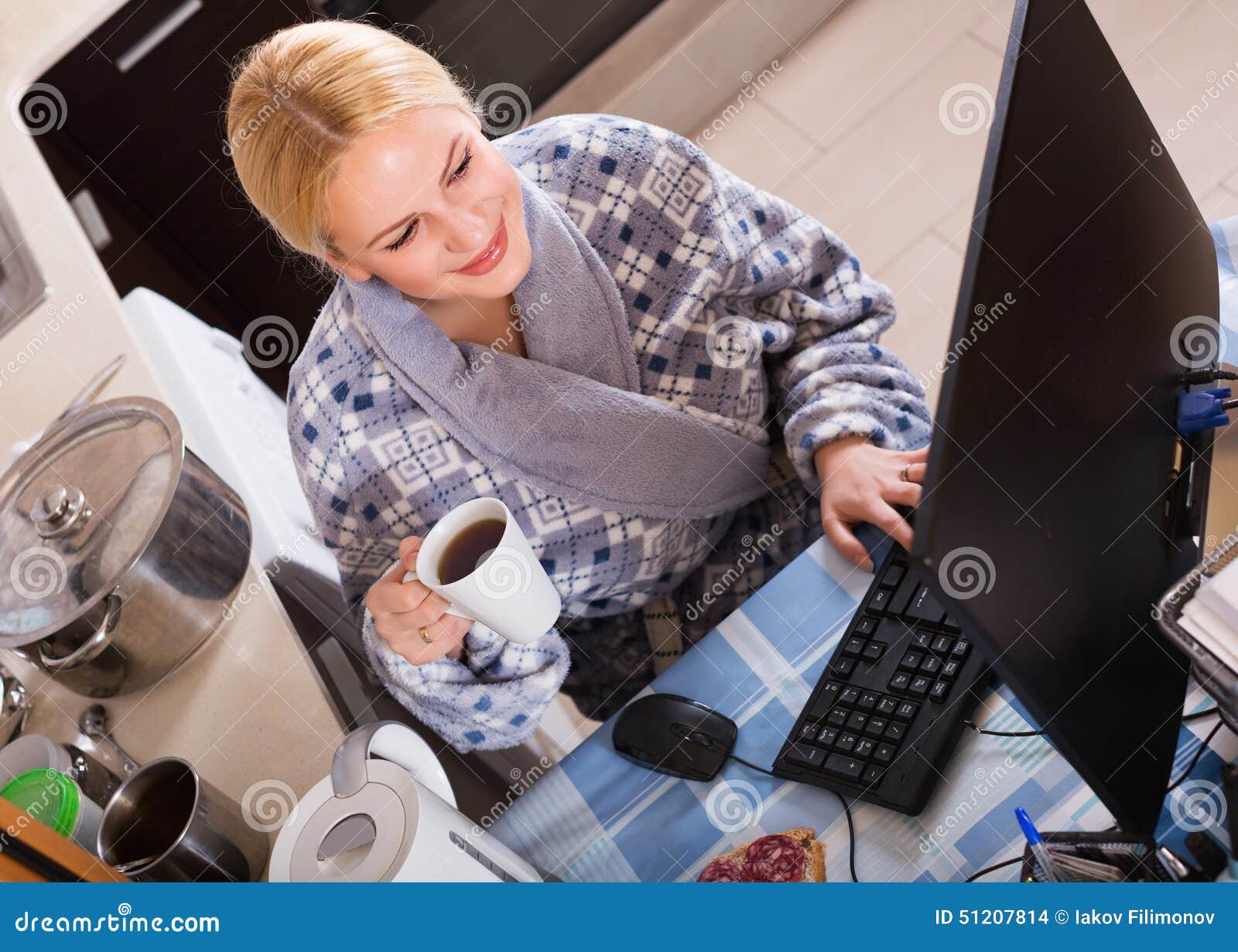 Housewife working on PC stock photo. Image of busy, clothing - 51207814