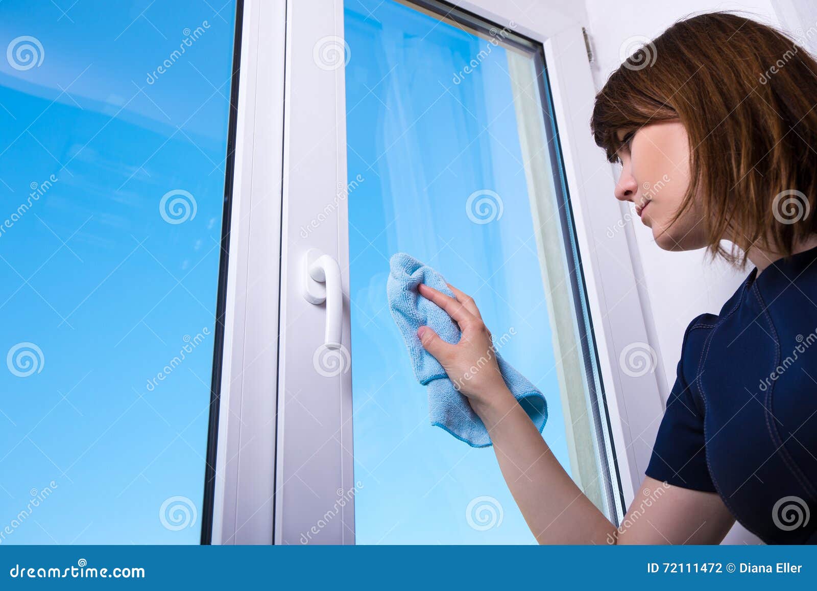 Housework Concept - Woman Cleaning Window with Rag Stock Photo - Image ...
