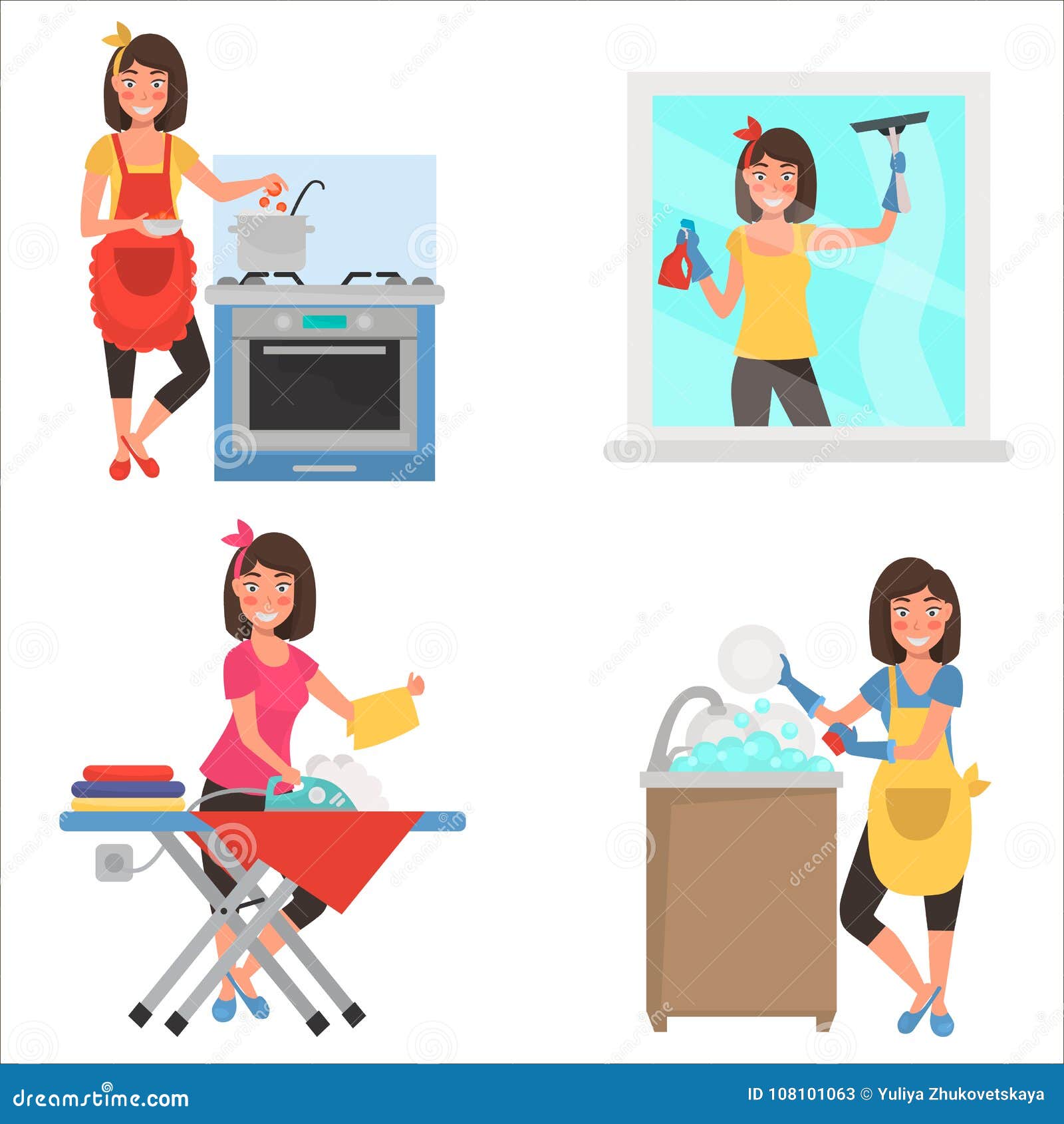 Housework at Home Color Flat Illustration Set Stock Vector ...
