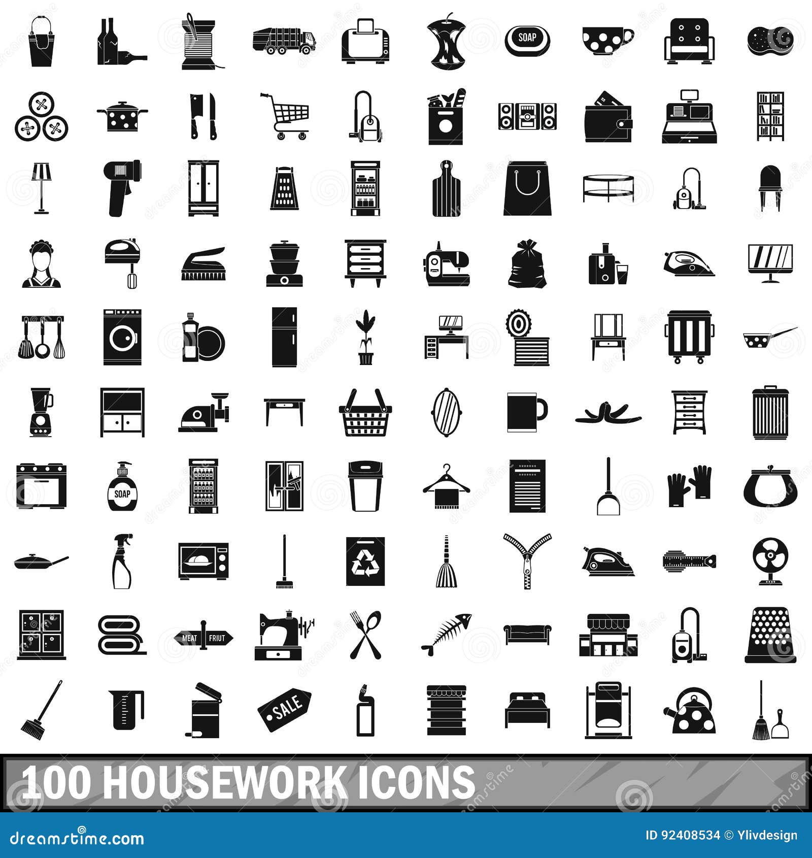 100 Housework Icons Set, Simple Style Stock Vector - Illustration of ...