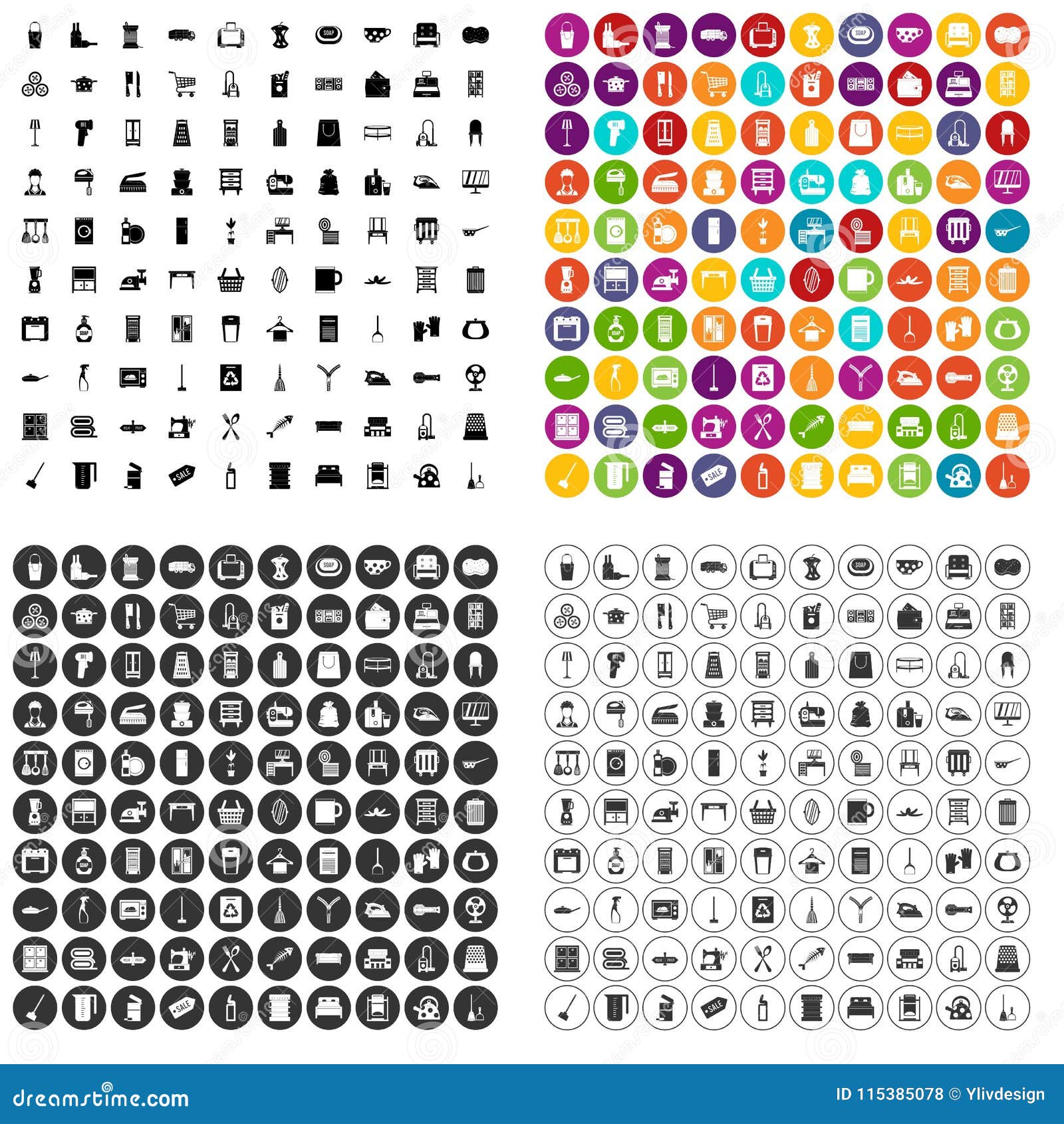 100 Housework Icons Set Vector Variant Stock Vector - Illustration of ...