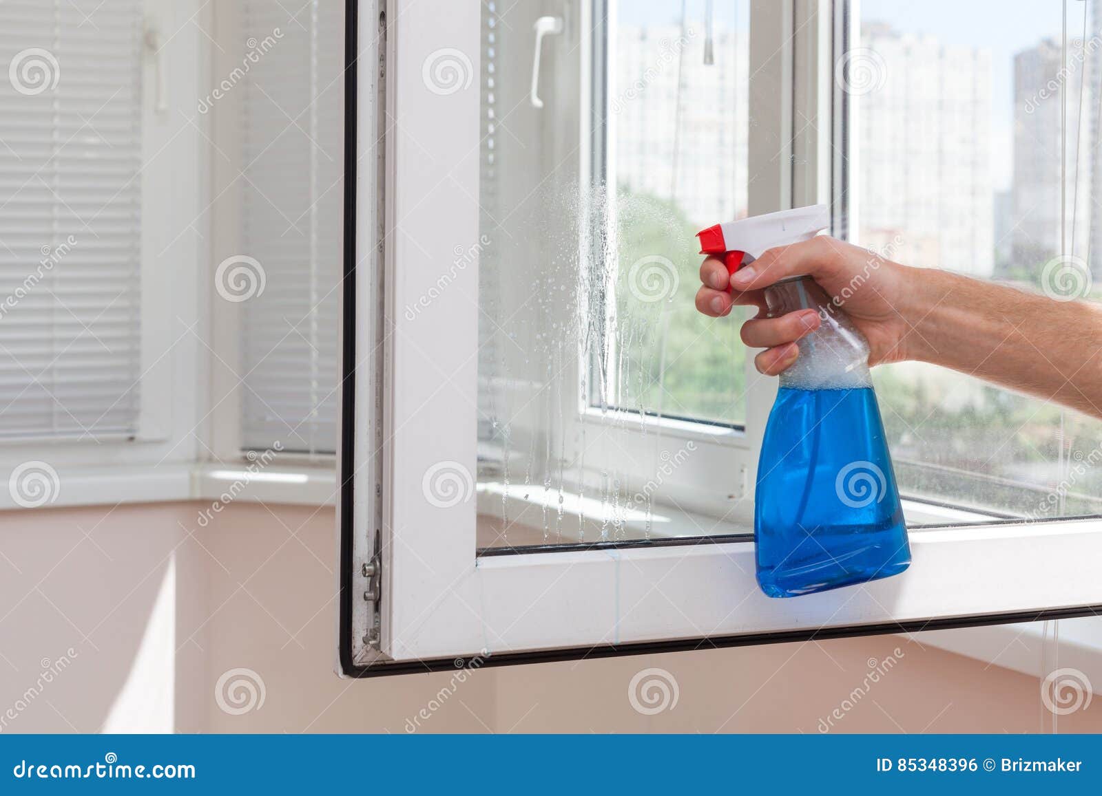 Houseworker Clean Plastic Pvc Windows with Detergent. Stock Photo ...