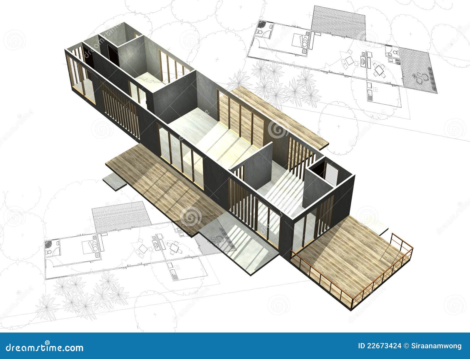 Housing Architecture Plans with 3D Building Stock Illustration ...
