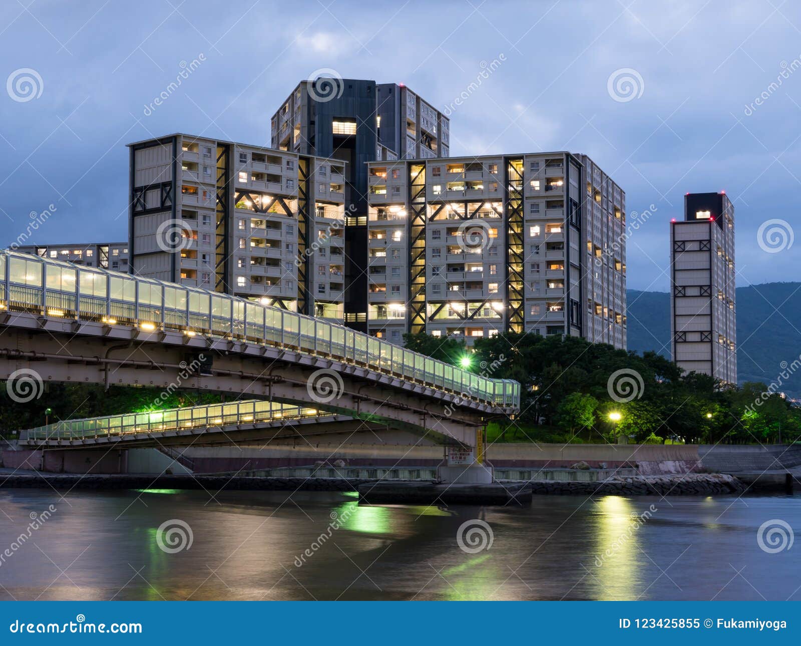 Housing complex in Japan stock image. Image of night - 123425855