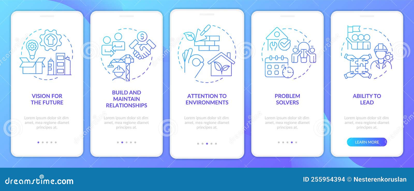 Housing Developer Characteristics Blue Gradient Onboarding Mobile App ...