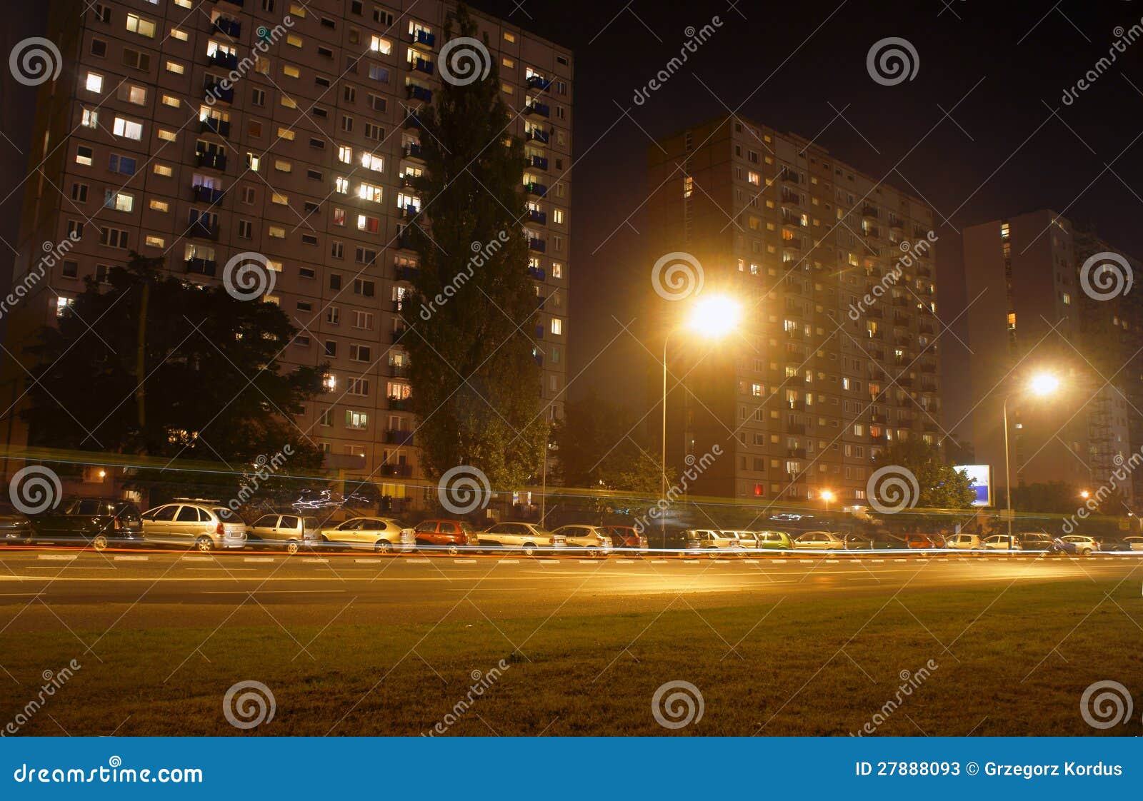 Housing Development with Tower Blocks by Night Stock Image - Image of ...