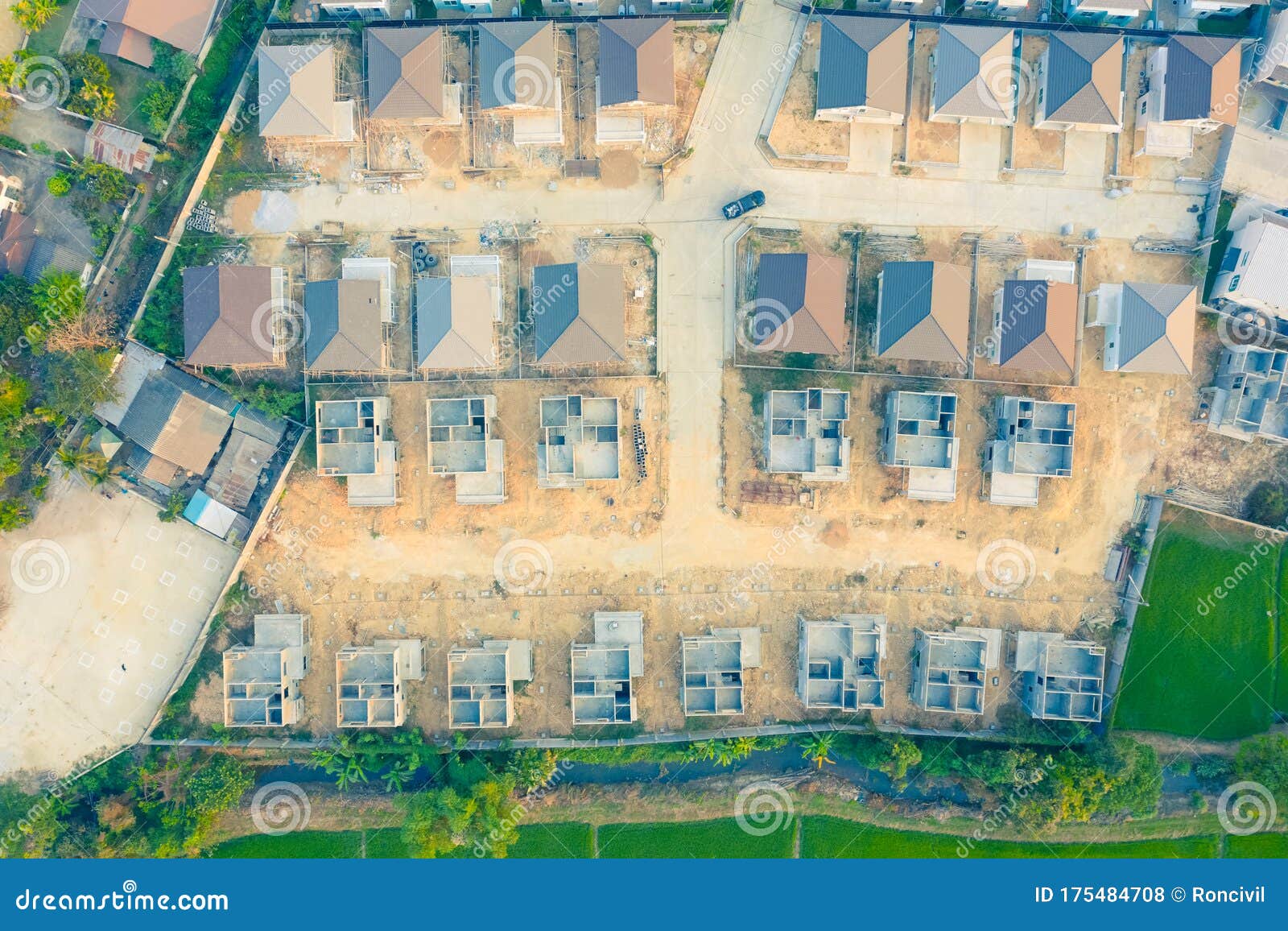 Housing estate aerial view stock photo. Image of residence - 175484708