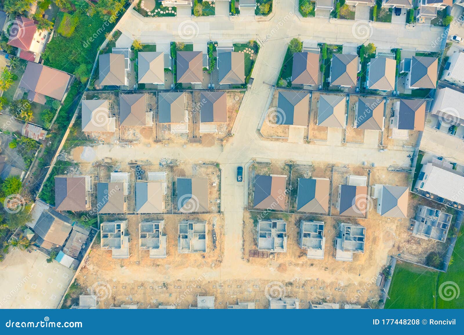 Housing estate aerial view stock photo. Image of aerial - 177448208