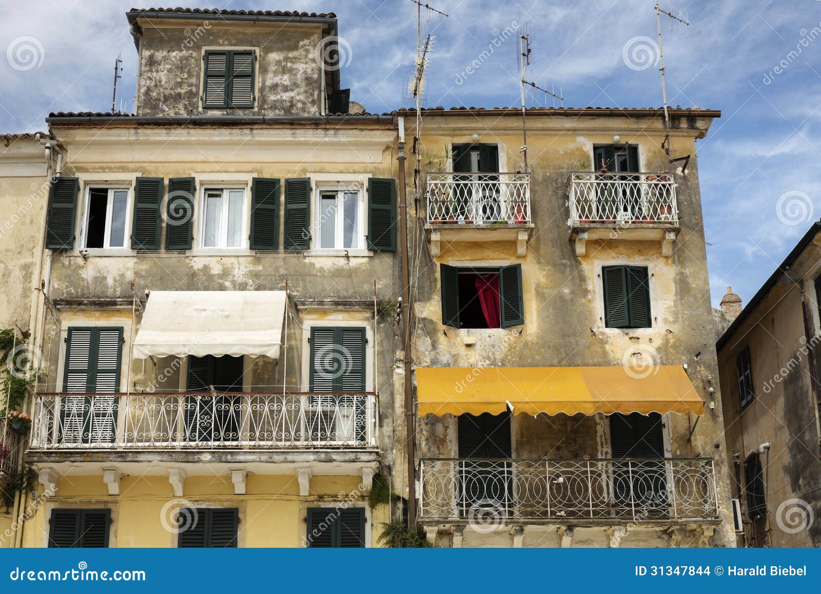 Housing Facade in the City of Corfu, Greece Stock Photo - Image of ...