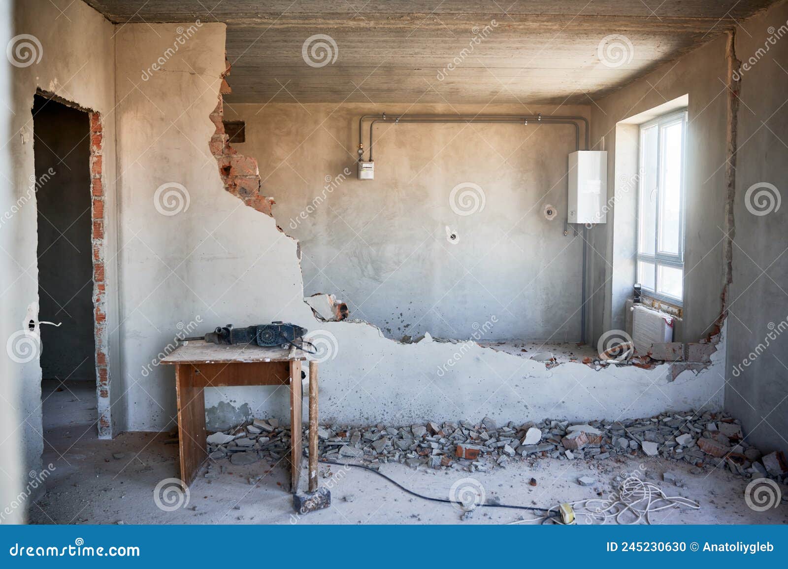 Destroyed Interroom Wall Indoors. Home Overhauling Concept. Stock Photo ...