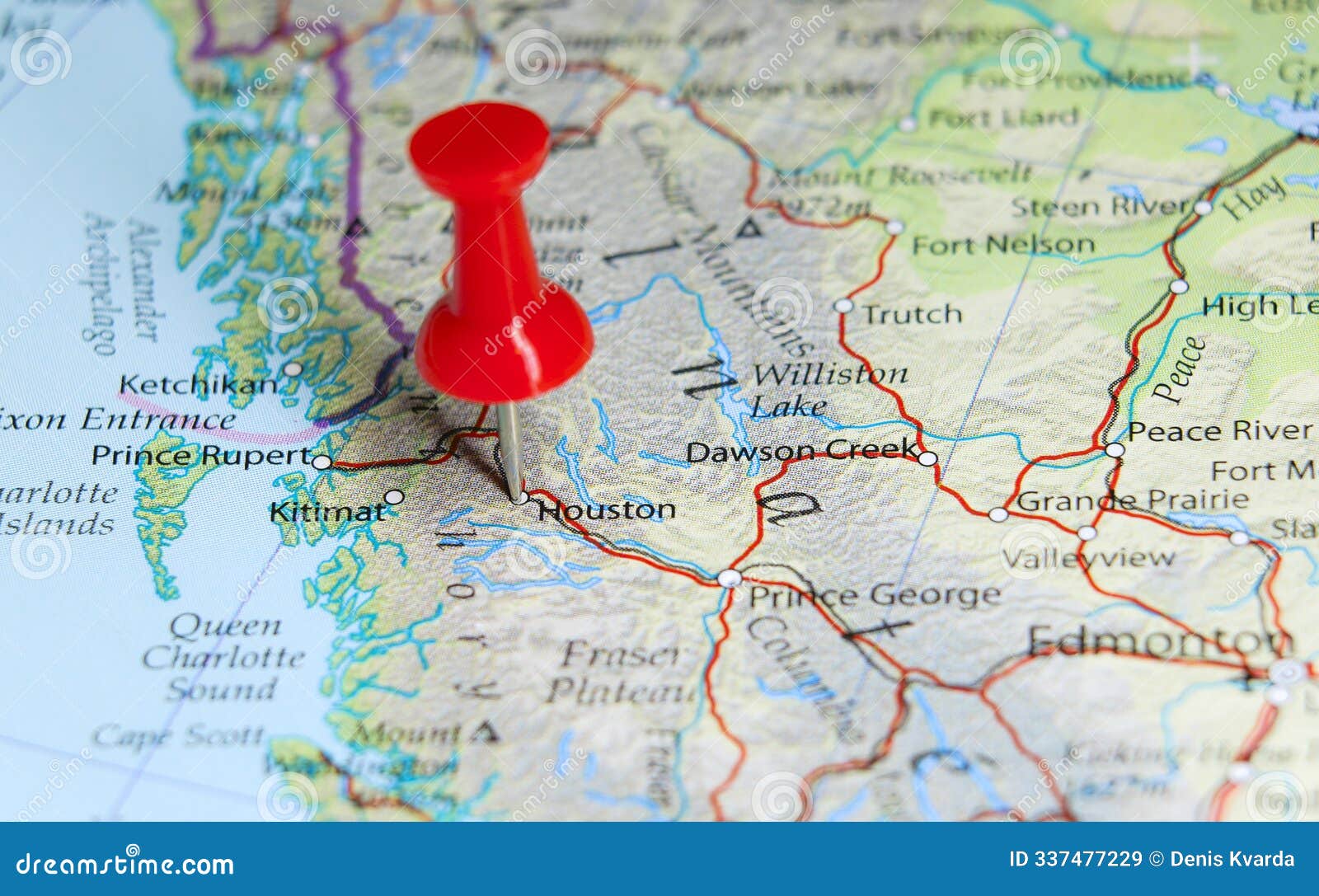 Houston, Canada pin on map stock image. Image of destination - 337477229