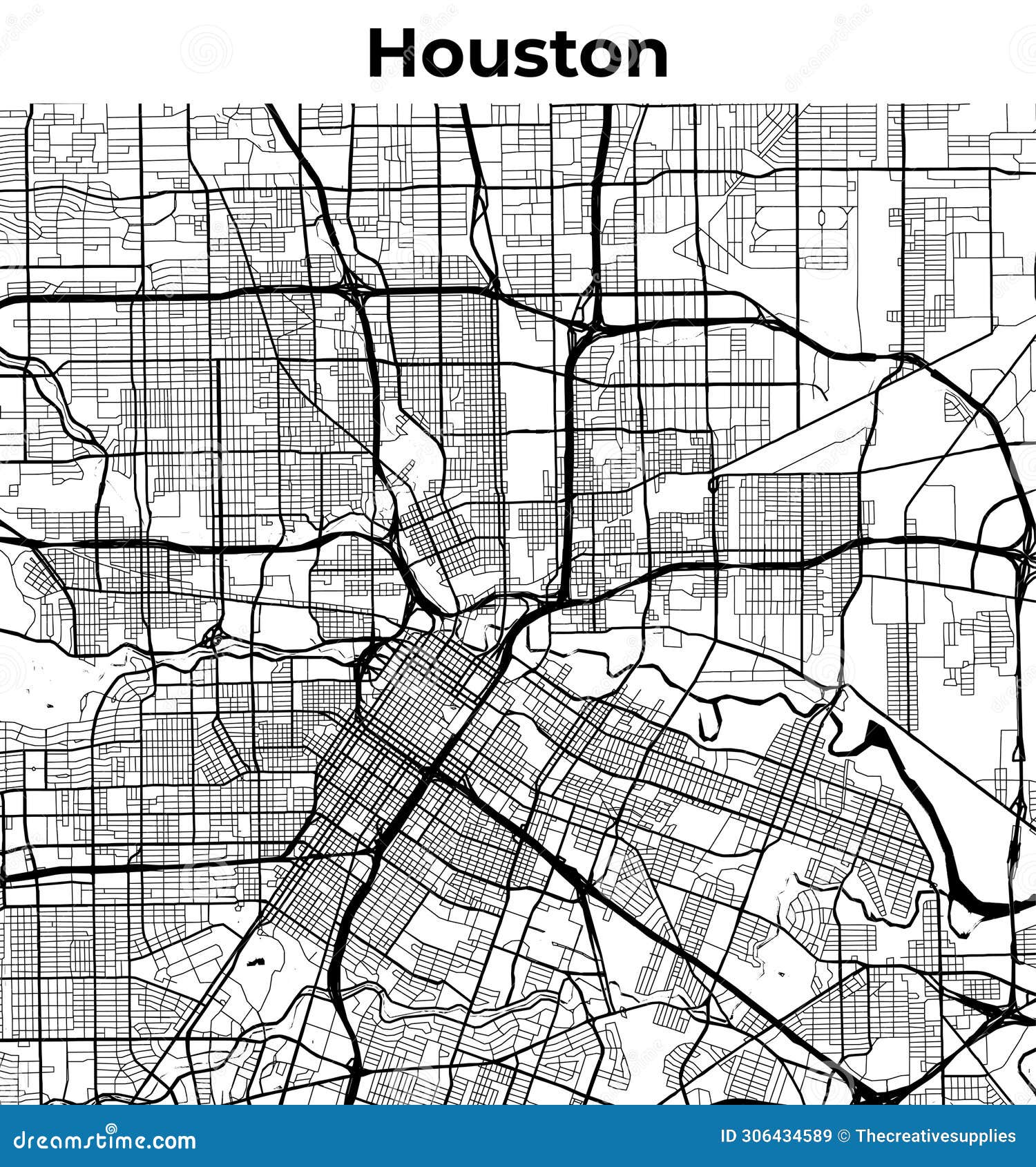 Houston City Map, Cartography Map, Street Layout Map Stock Illustration ...
