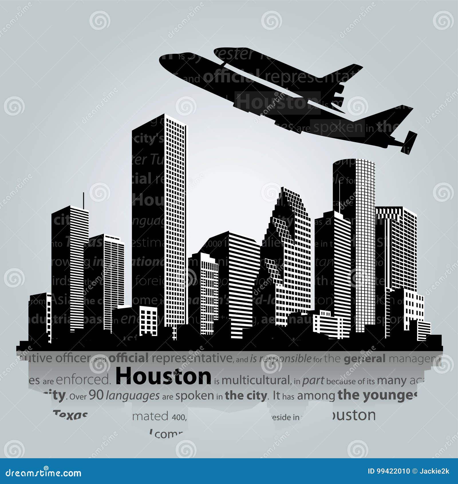 Houston City Skyline Black And White Silhouette With Reflections ...