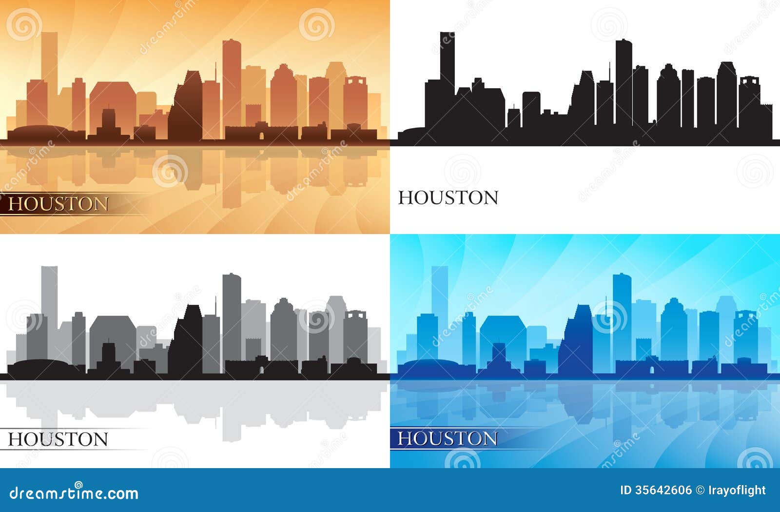 Houston City Skyline Silhouettes Set Stock Vector - Illustration of ...