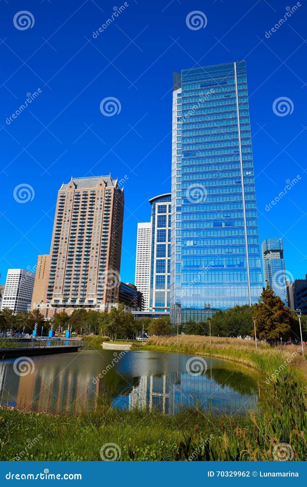 Houston Discovery Green Park in Downtown Stock Photo - Image of lagoon ...