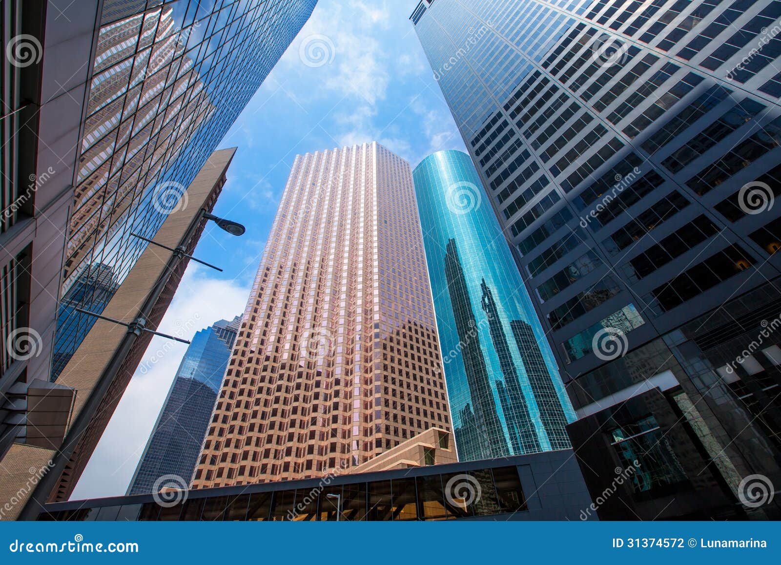 Houston Downtown Skyscrapers Disctict Blue Sky Mirror Stock Photography ...