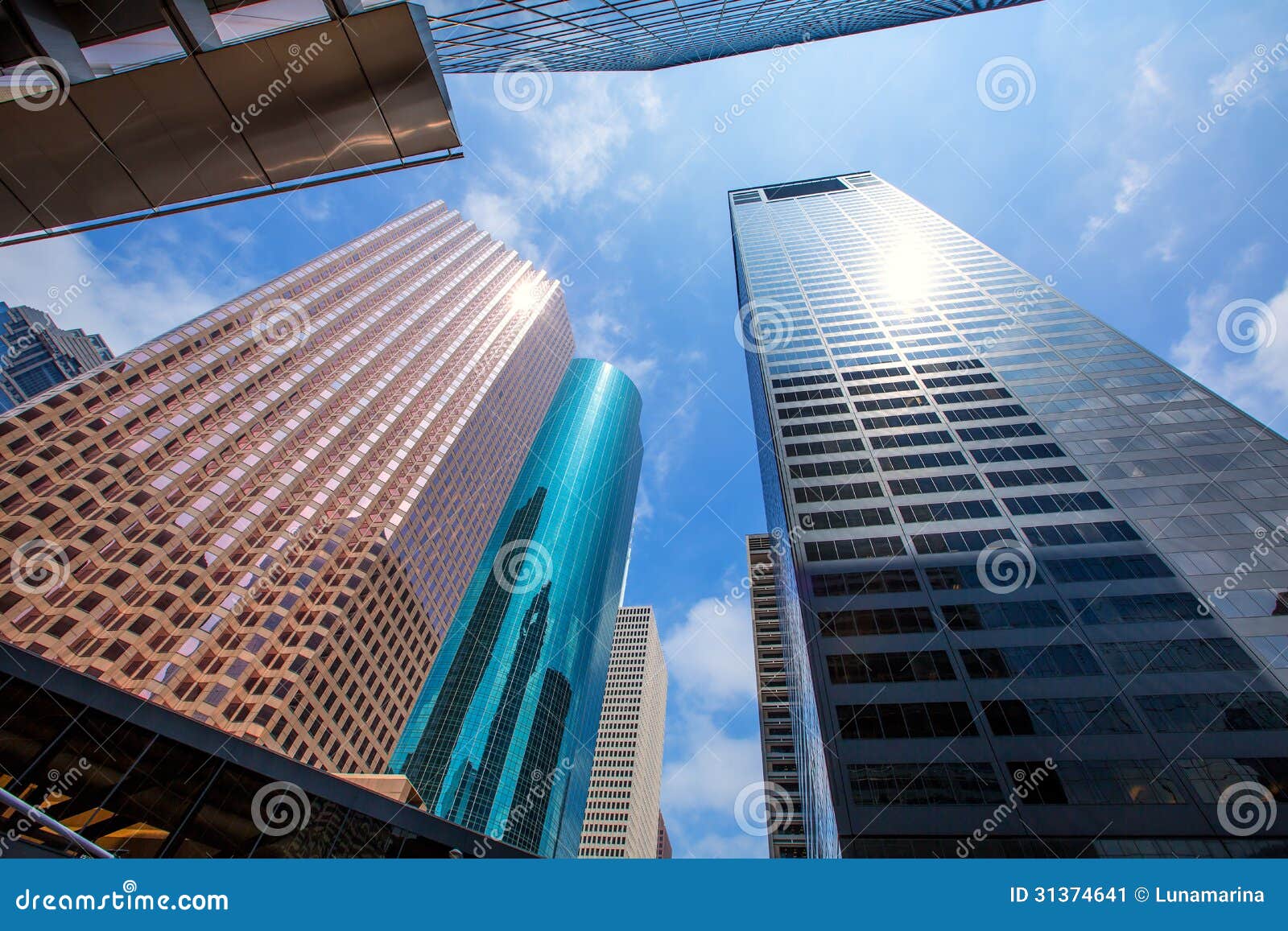 Houston Downtown Skyscrapers Disctict Blue Sky Mirror Stock Photography ...