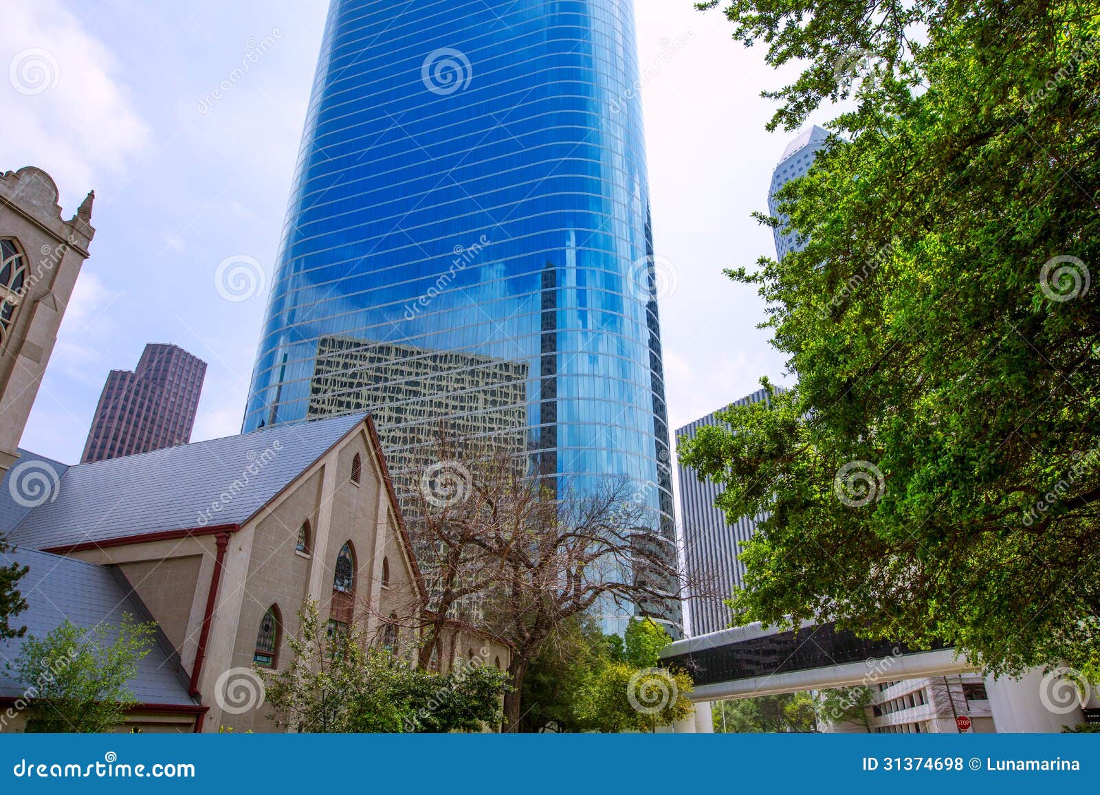 Houston Downtown Skyscrapers Disctict Blue Sky Mirror Stock Photography ...