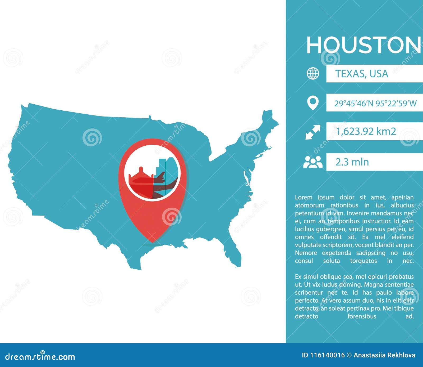 Houston Map Infographic Vector Isolated Illustration Stock Vector ...