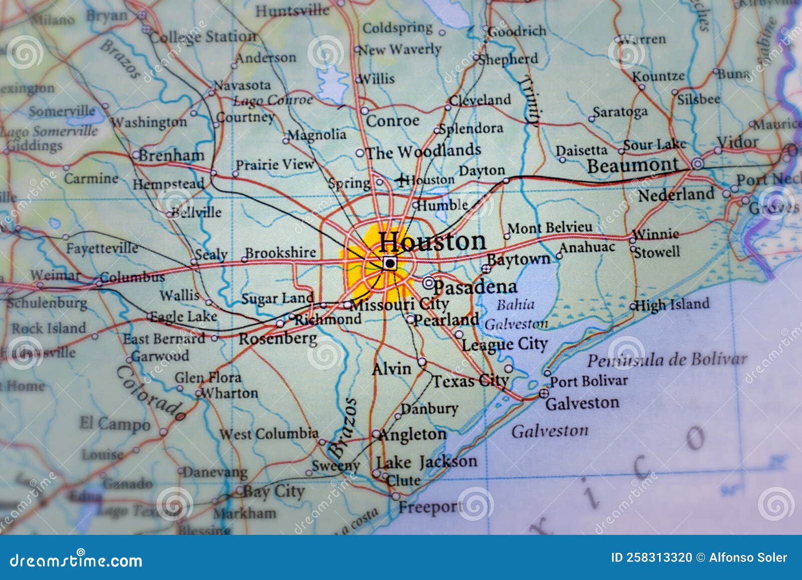 Houston marcado en el mapa foto de archivo. Imagen de contacto - 258313320