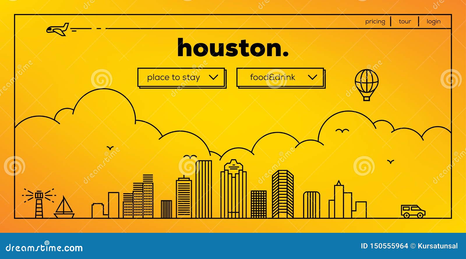 Houston Modern Web Banner Design with Vector Linear Skyline Stock ...