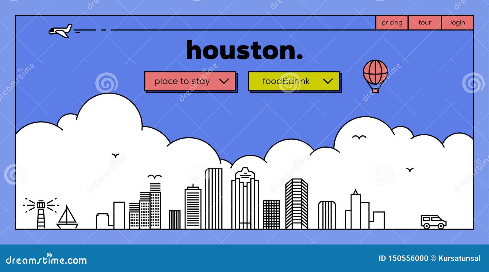 Houston Modern Web Banner Design with Vector Linear Skyline Stock ...