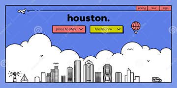 Houston Modern Web Banner Design with Vector Linear Skyline Stock ...