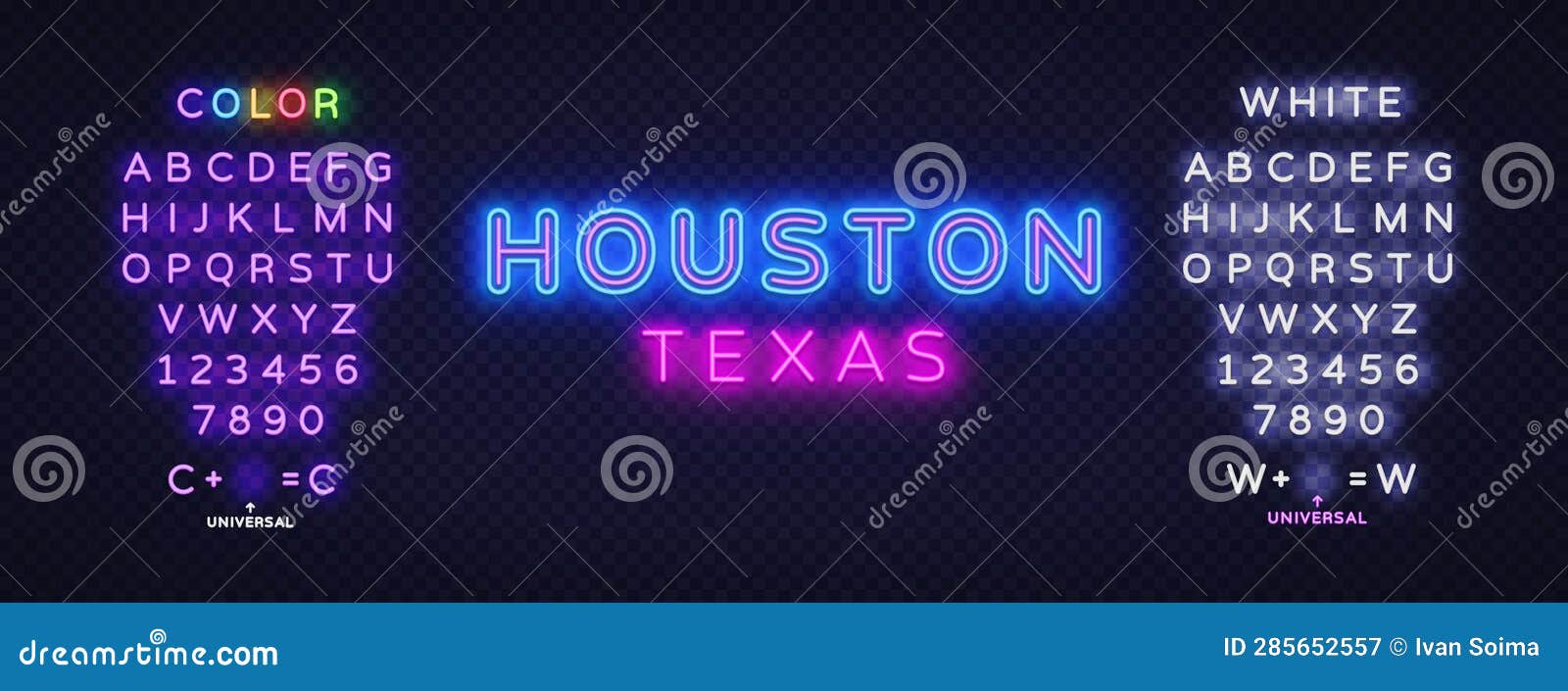 Houston Neon in American Style on Light Background. Light Glowing ...