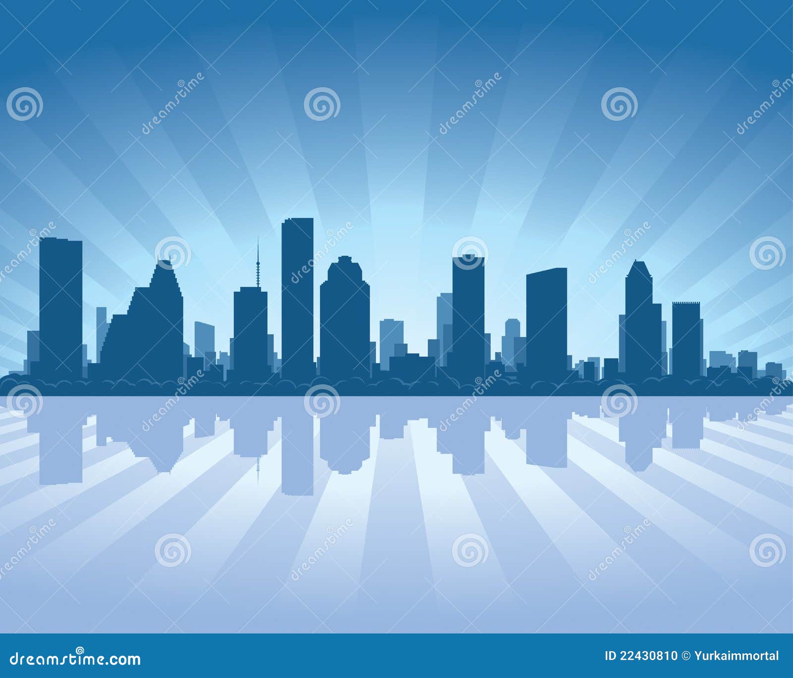 Houston Skyline - Downtown Cityscape, City Landmarks Cartoon Vector ...